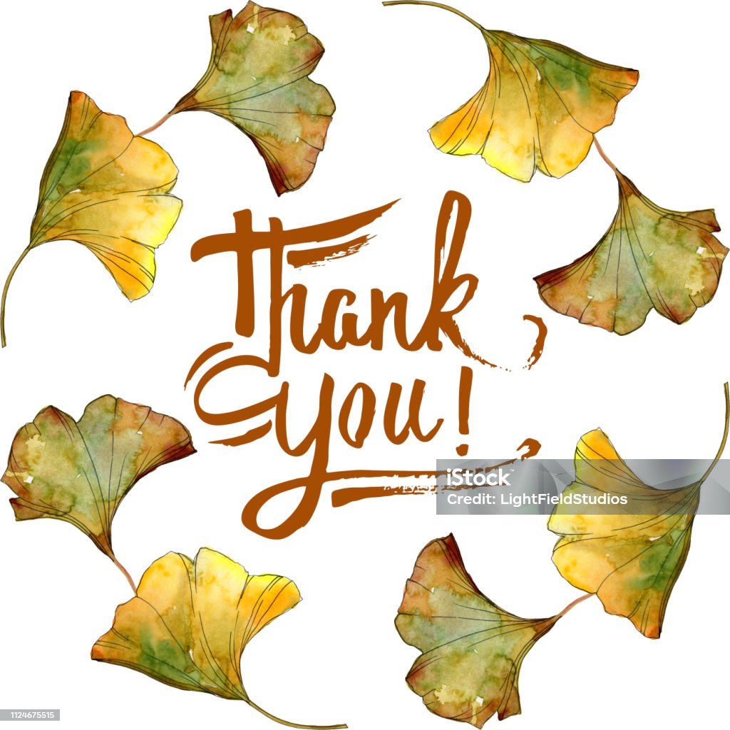 Yellow Green Ginkgo Biloba Leaf Watercolor Background Illustration Set