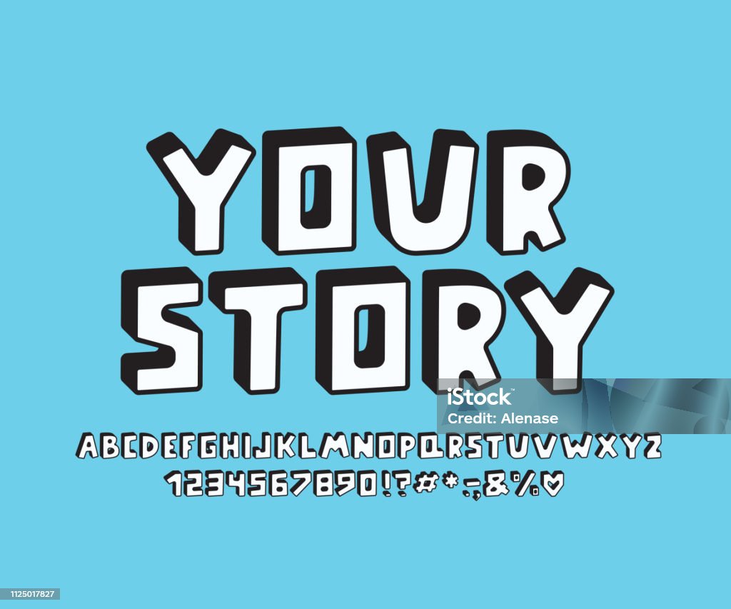 Desain 3d Alfabet Retro Huruf Vektor Angka Dan Tanda Baca Ilustrasi