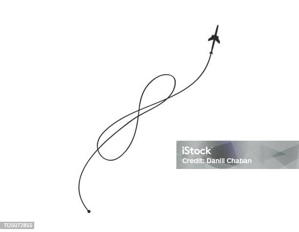 Avion Et Sa Trajectoire Comme Un Signe De Linfini Sur Fond Blanc