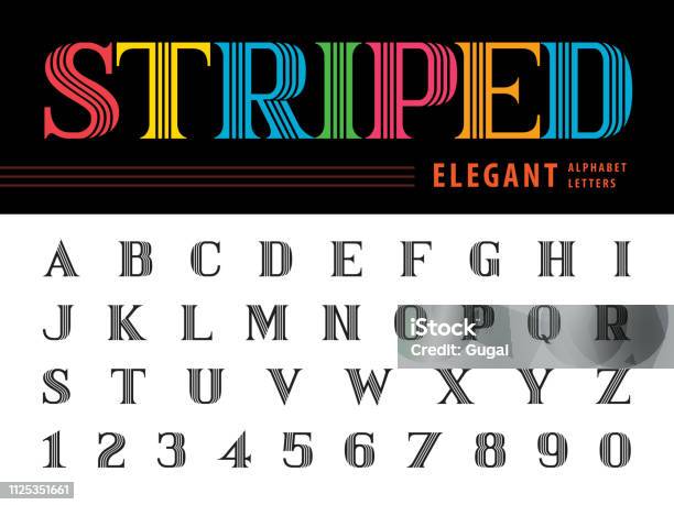 Elegant Alphabet Letters Numbers Triple Line Stripes Fonts Immagini