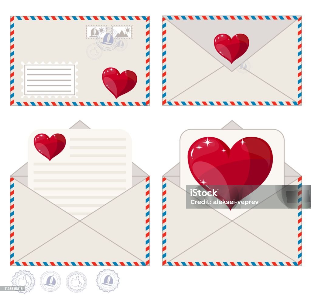 Lettre De Saintvalentin Dans Lenveloppe Icône Plate Vecteurs Libres De