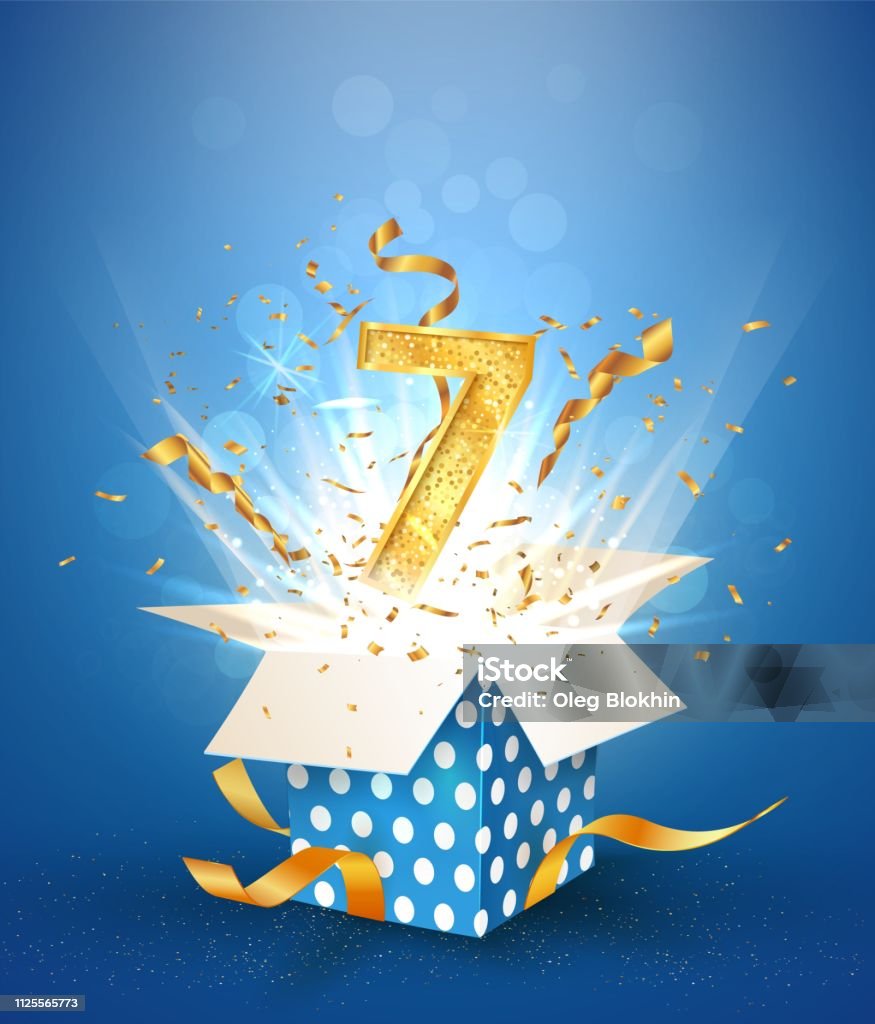 7 Tahun Ulang Tahun Dan Kotak Hadiah Terbuka Dengan Ledakan Confetti ... 7 Tahun Ulang Tahun Dan Kotak Hadiah Terbuka Dengan Ledakan Confetti ...