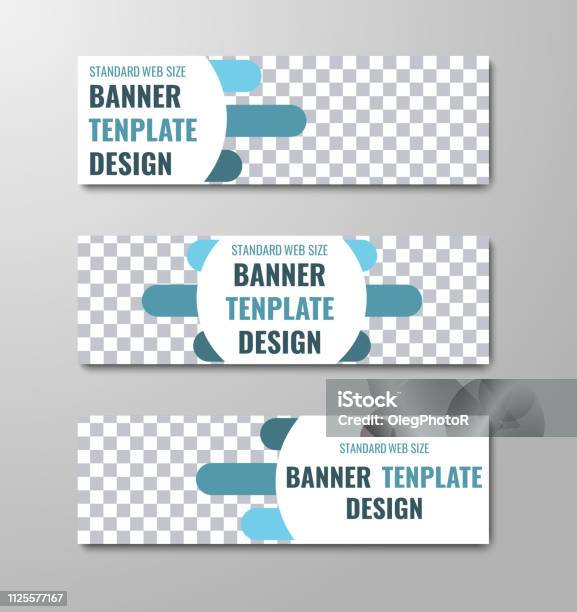 Desain Banner Horizontal Vektor Putih Dengan Elemen Putih Dan Biru