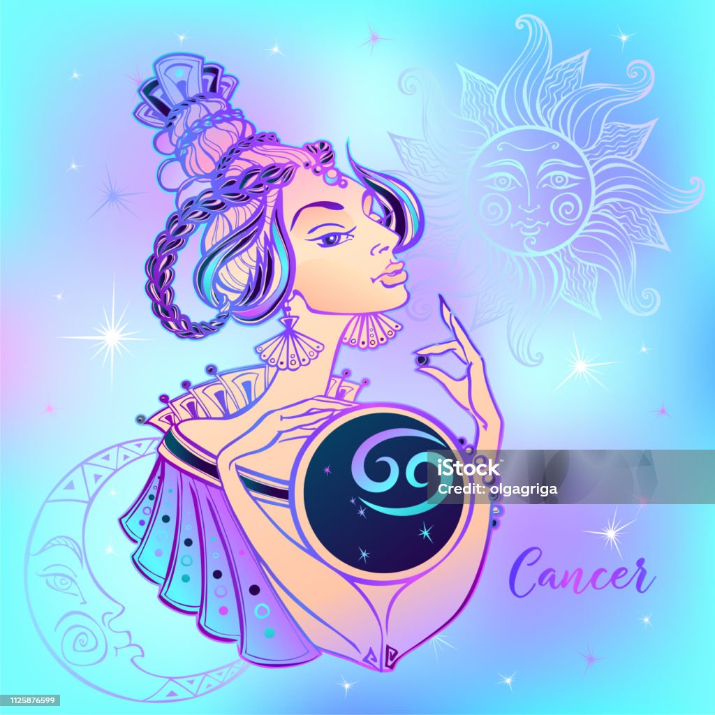 Zodiac Sign Cancer Beautiful Girl Horoscope Astrology Stock