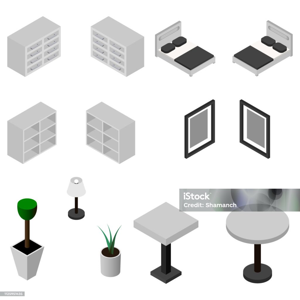 Furniture Isometric Icons Vector Illustrationbedroom Set Concept Web