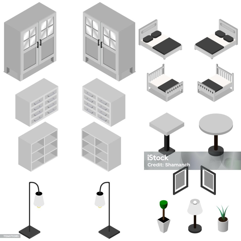 Furniture Isometric Icons Vector Illustrationbedroom Set Concept Web