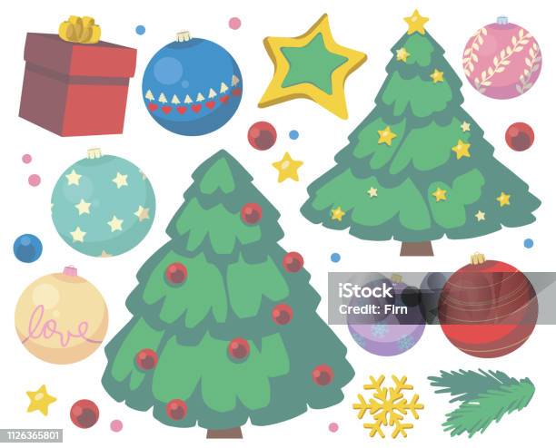 Koleksi Vektor Natal Dengan Pohon Kartun Lucu Hadiah Bintang Kepingan