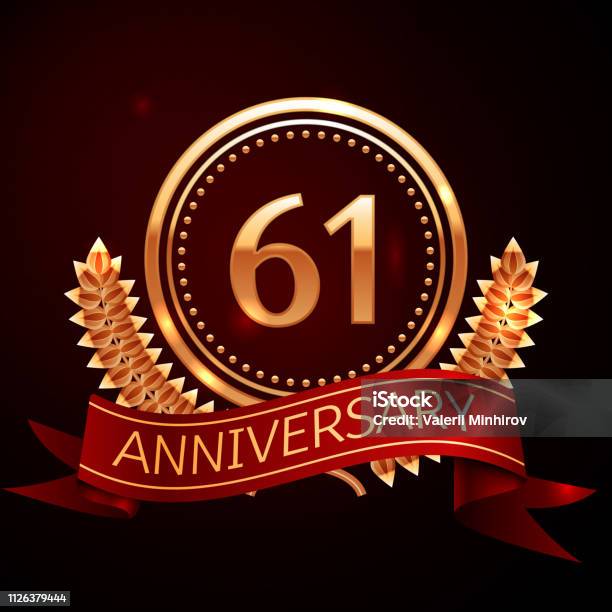 Anniversaire De Soixante Et Un Ans Avec Lanneau Dor Et Ruban Vecteurs