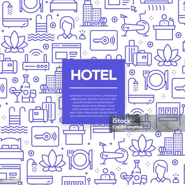 Set Vektor Template Desain Dan Elemen Untuk Hotel Dalam Gaya Linear