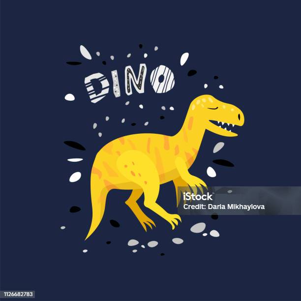 Tangan Dinosaurus Lucu Digambar Karakter Vektor Datar Dino Ilustrasi