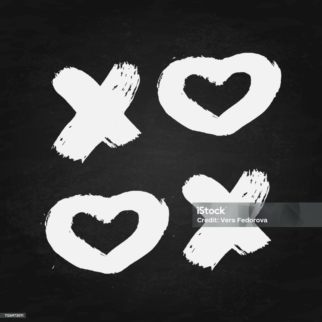 Grunge Brush Lettering Xo Xoxo Hand Written Phrase On Chalckboard