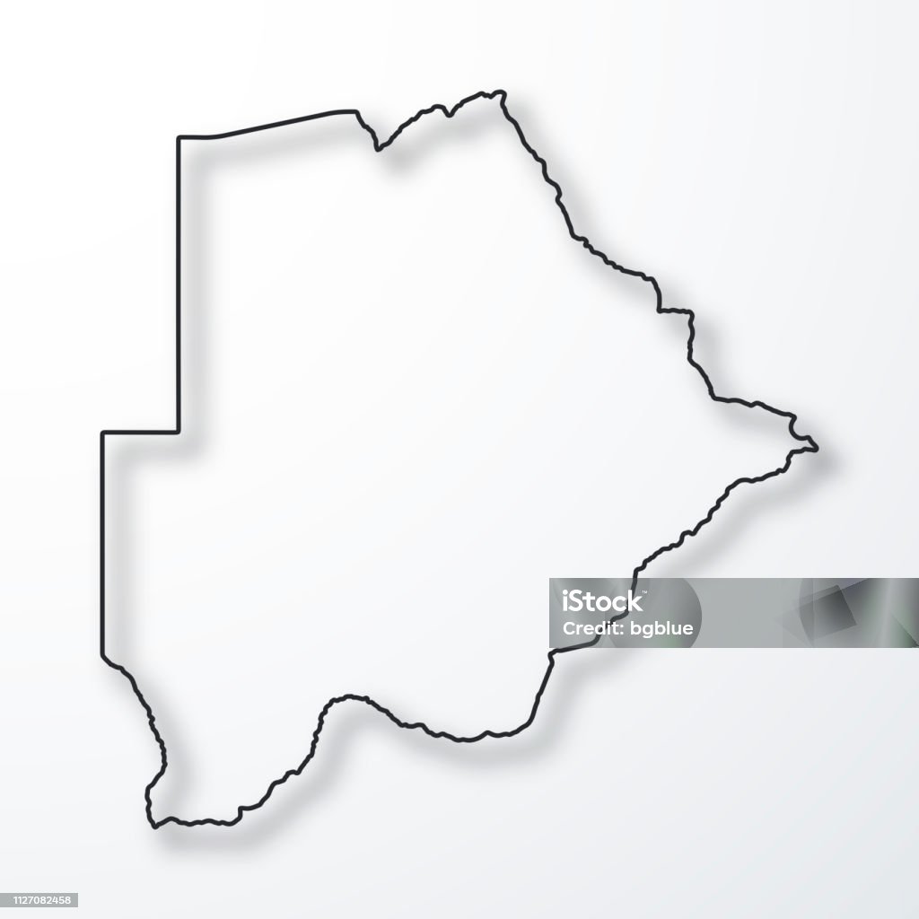 Carte Du Botswana Noir Contour Avec Ombre Sur Fond Blanc Vecteurs