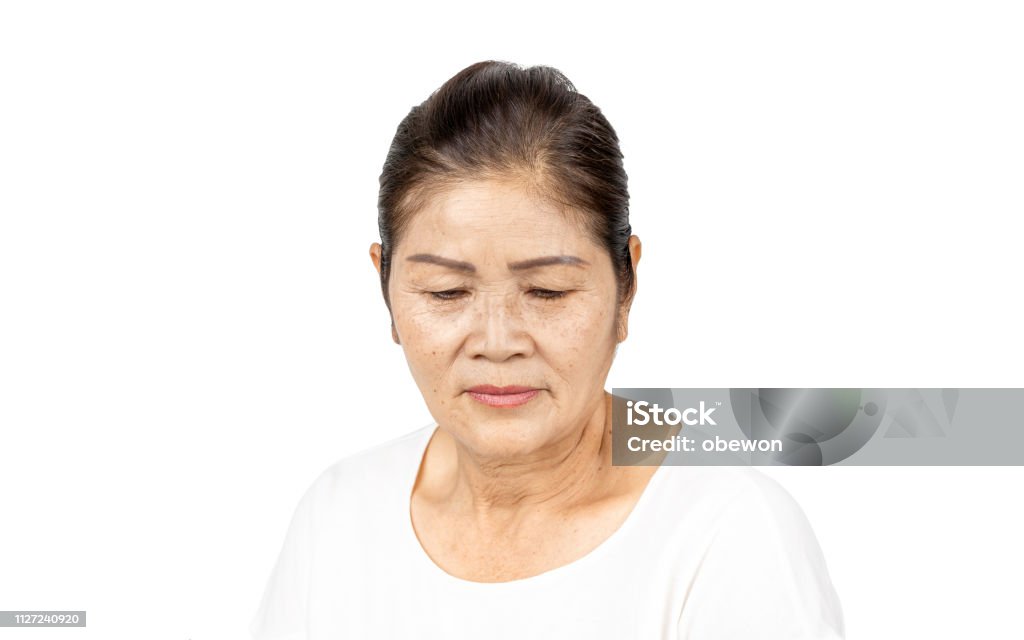 Elderly Asian Woman Portrait 6070 Years Old Isolated On White