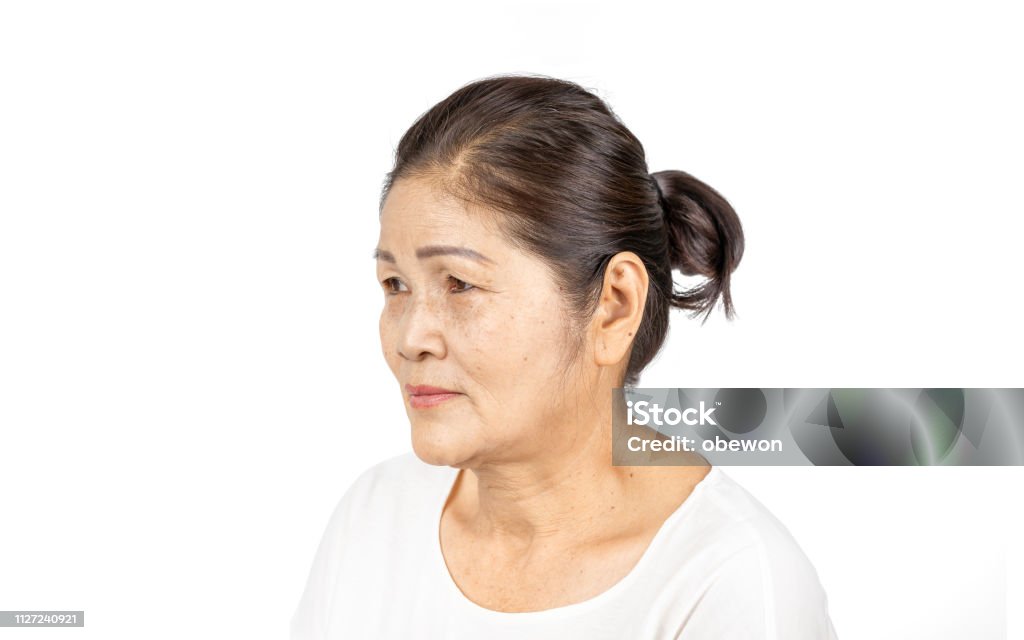 Elderly Asian Woman Portrait 6070 Years Old Isolated On White