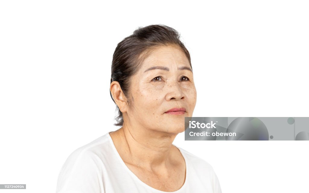 Elderly Asian Woman Portrait 6070 Years Old Isolated On White