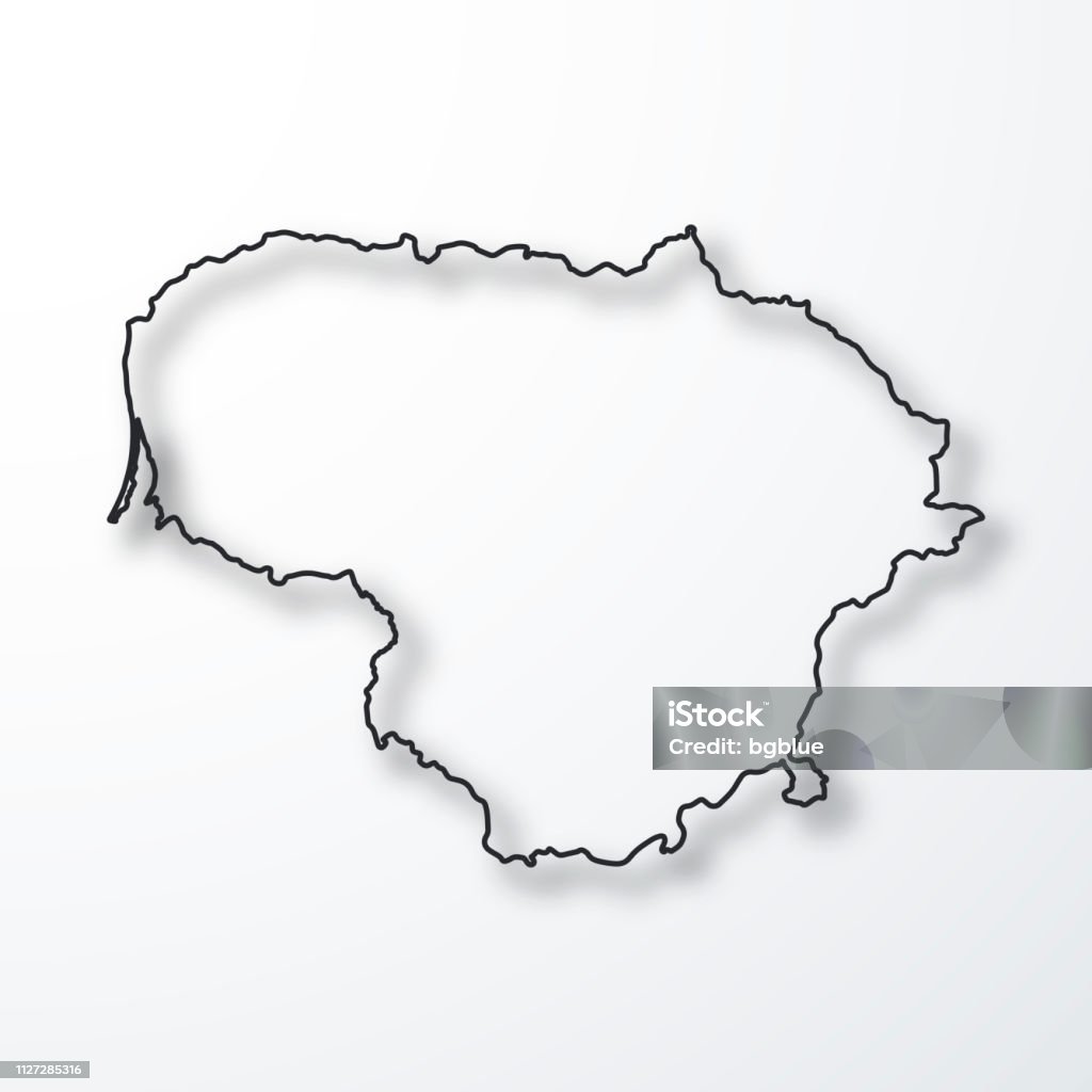 Ilustración De Mapa De Lituania Negro Contorno Con Sombra Sobre Fondo