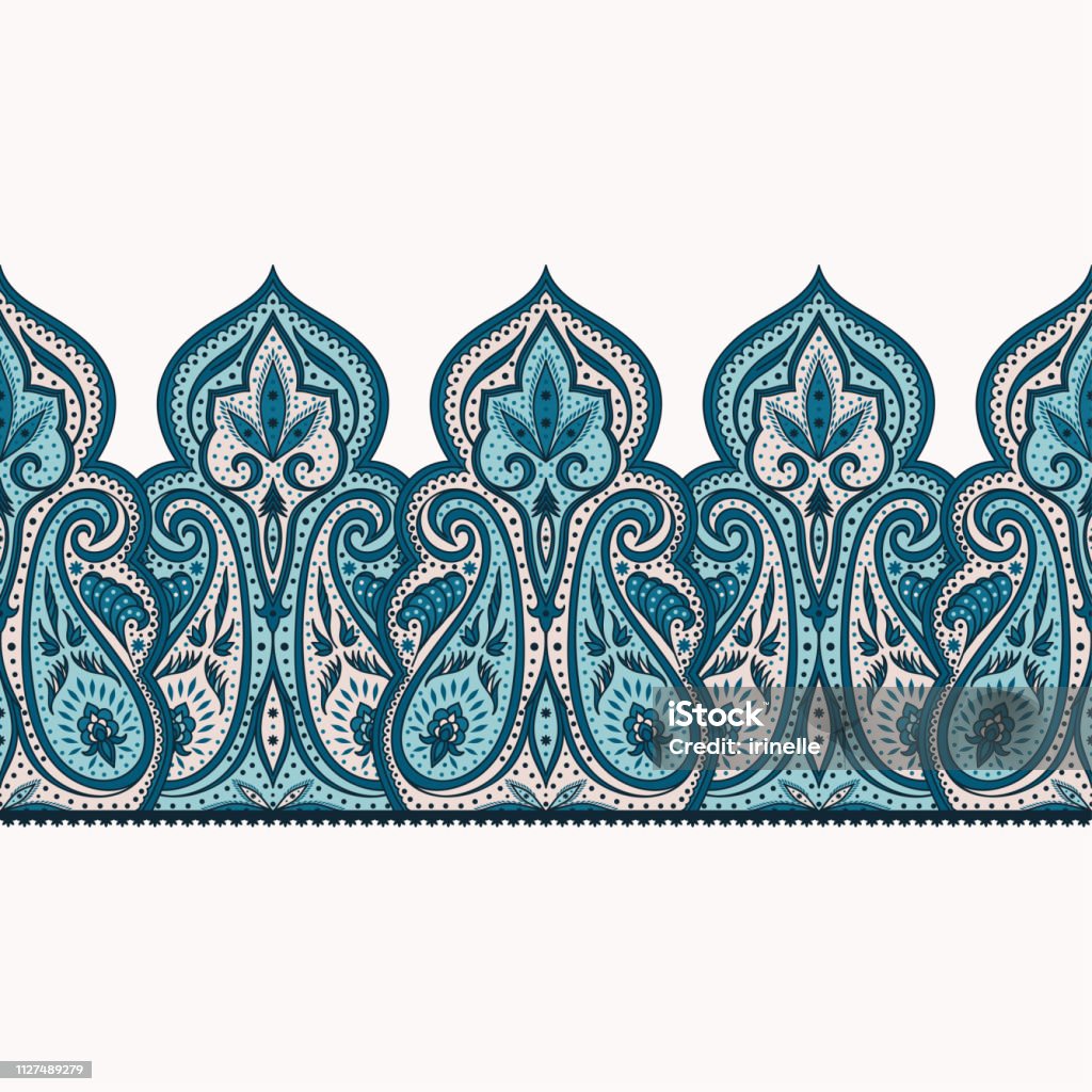 Indian Paisley Pattern Vector Seamless Border Persian Floral Medallion