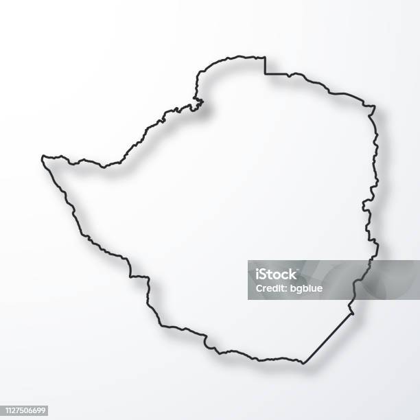 Carte Du Zimbabwe Noir Contour Avec Ombre Sur Fond Blanc Vecteurs