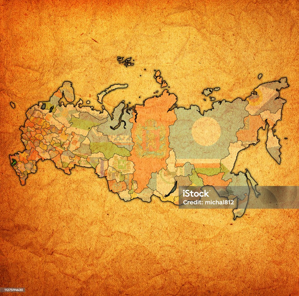 Adygea On Map With Administrative Divisions Of Russia Stock