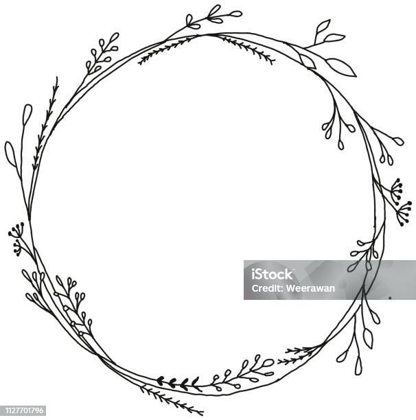 Hand Gezeichnet Blumenkranz Floral Kreis Frame Designelement Für ... Hand Gezeichnet Blumenkranz Floral Kreis Frame Designelement Für ...