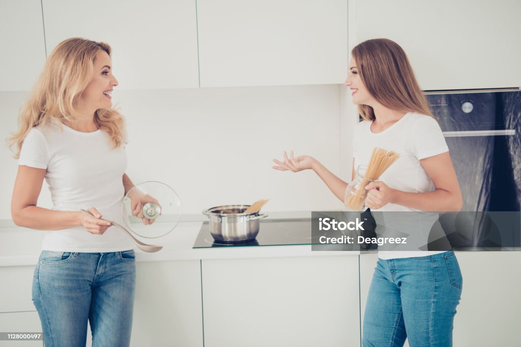 Close Up Side Profile View Photo Two People Mum And Teen Daughter Make
