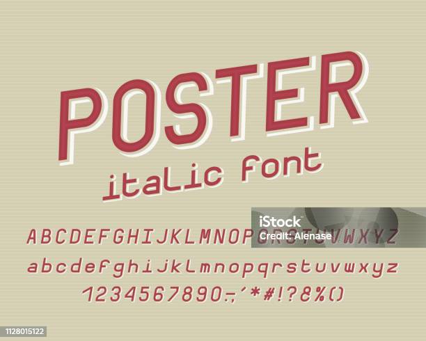 Desain Poster Tipografi Retro Alphabet Yang Italic Huruf Dan Angka
