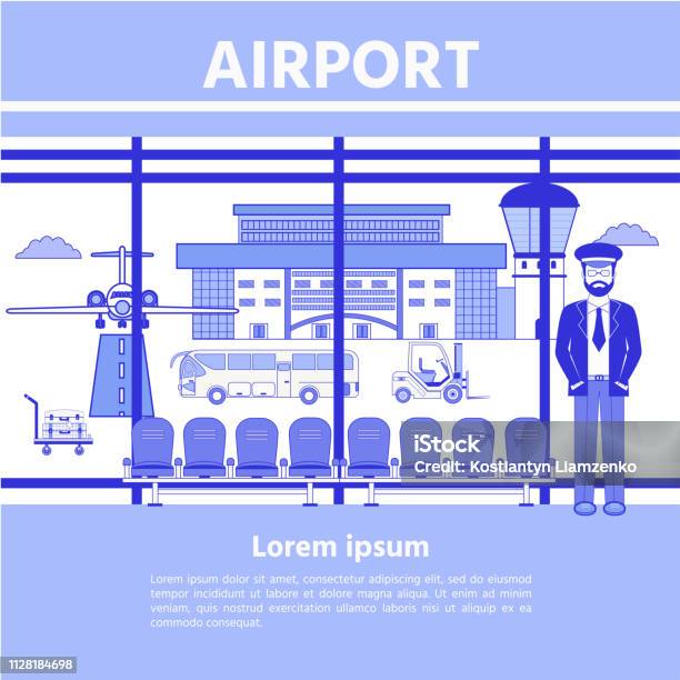 Salle Dattente De Laéroport Pilote Près De La Fenêtre Avion Qui Piste