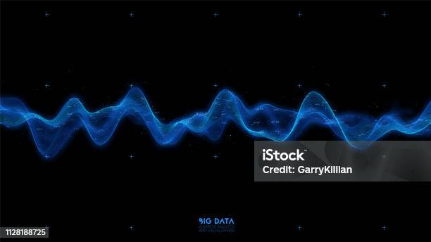 Visualisasi Gelombang Biru Big Data Infografis Futuristik Desain