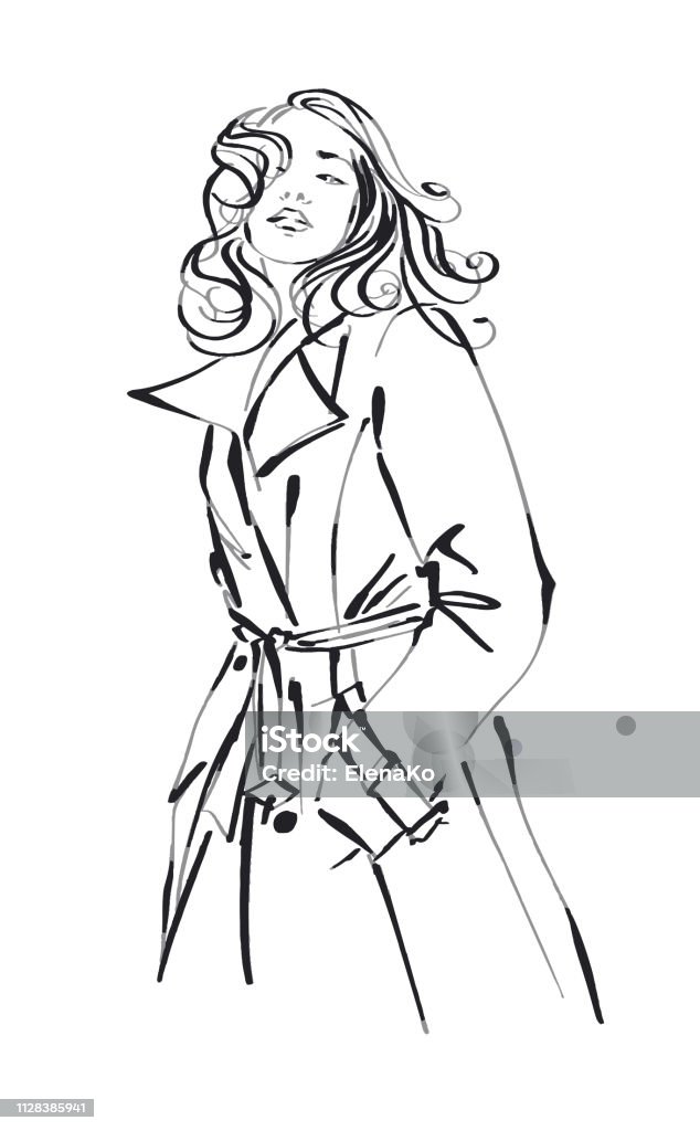 Fashion Girl Sketch Hand Drawn Fashion Illustration Vector Stock