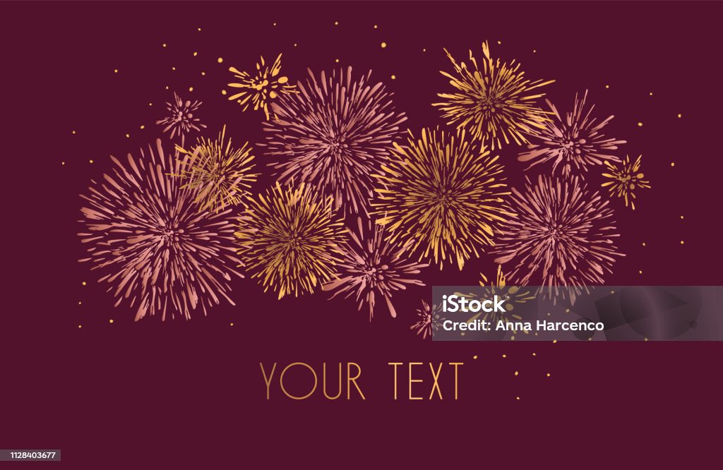 Modèle De Conception Dinvitation Avec Feux Dartifice Or Cartes Postales