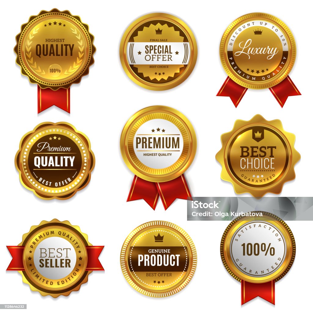 Lencana Emas Menyegel Label Kualitas Penjualan Lencana Medali Premium ... Lencana Emas Menyegel Label Kualitas Penjualan Lencana Medali Premium ...