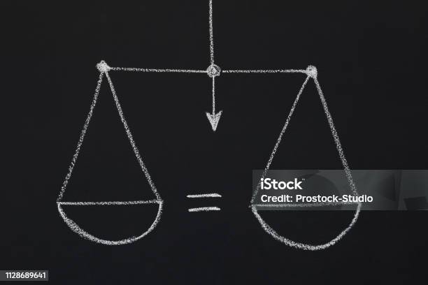 Drawn Scales With Equal Scalepans On Black Chalkboard Stock Photo ... Drawn Scales With Equal Scalepans On Black Chalkboard Stock Photo ...