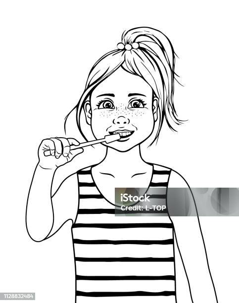 Stock Ilustrace Omalovánky Obrys Kreslené Roztomilé Dívky Omalovánky