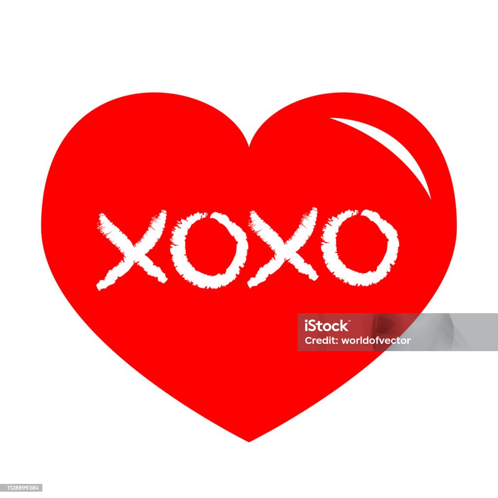 Red Heart Shining Icon Xoxo Phrase Sketch Saying Hugs And Kisses Happy