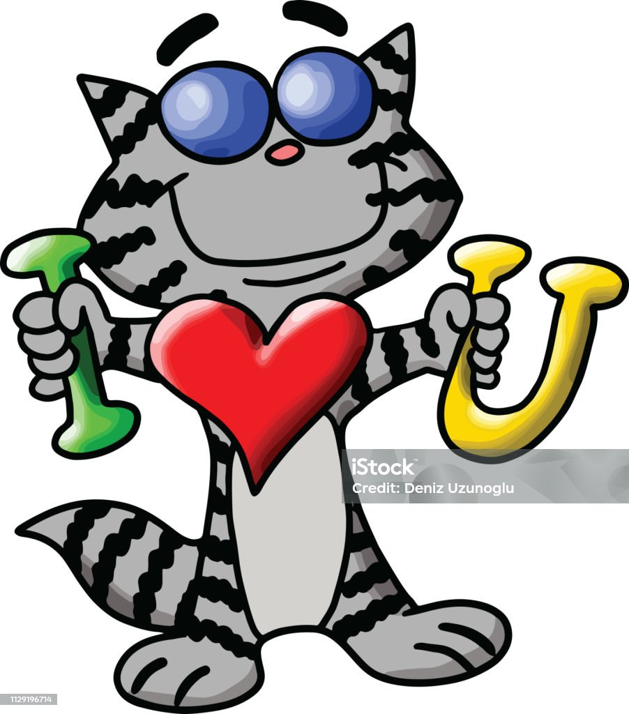 Vetores De Dos Desenhos Animados Do Gato Dizendo Que Eu Te Amo Na Mais