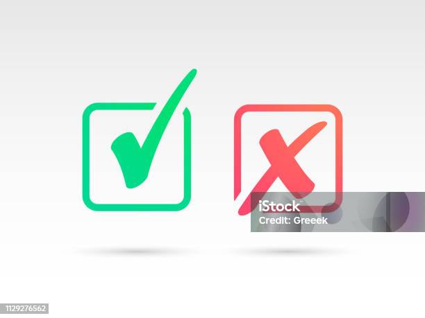Jeu Dicône De Coche Verte Et Rouge X Croix Symbole Tick Vecteurs Libres