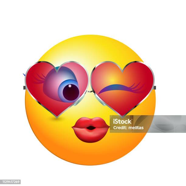 Emoticon Kartun Mengedipkan Mata Dan Berciuman Dengan Kacamata Tren