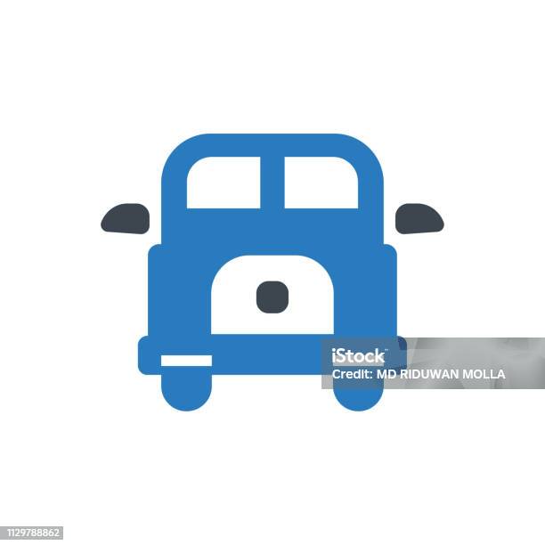 Ikon Vektor Bus Untuk Bus Sekolah Transportasi Umum Biru Ilustrasi Stok