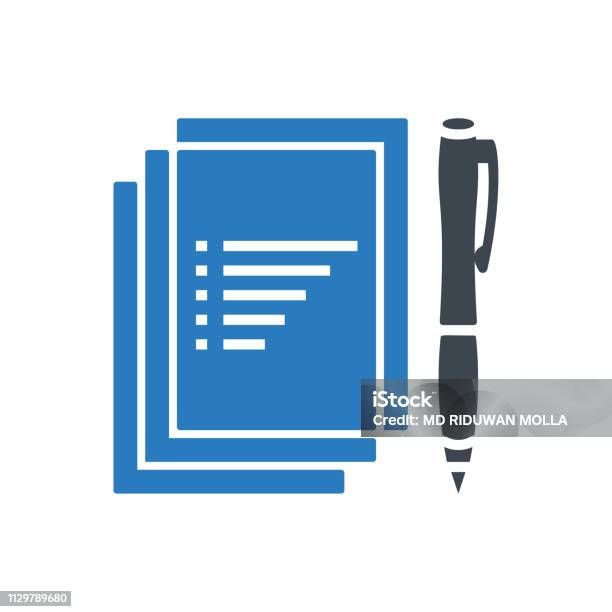 Ikon Buku Catatan Dan Vektor Pena Berwarna Biru Ilustrasi Stok Unduh