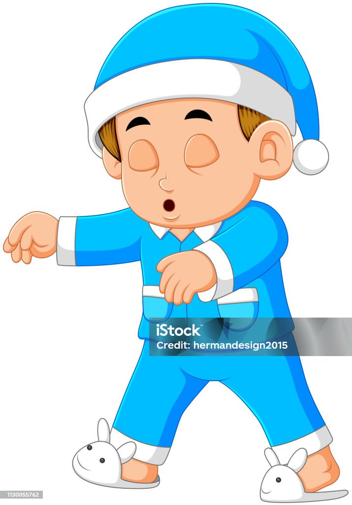 A Young Man In Pajamas Sleepwalking Stock Illustration Download Image