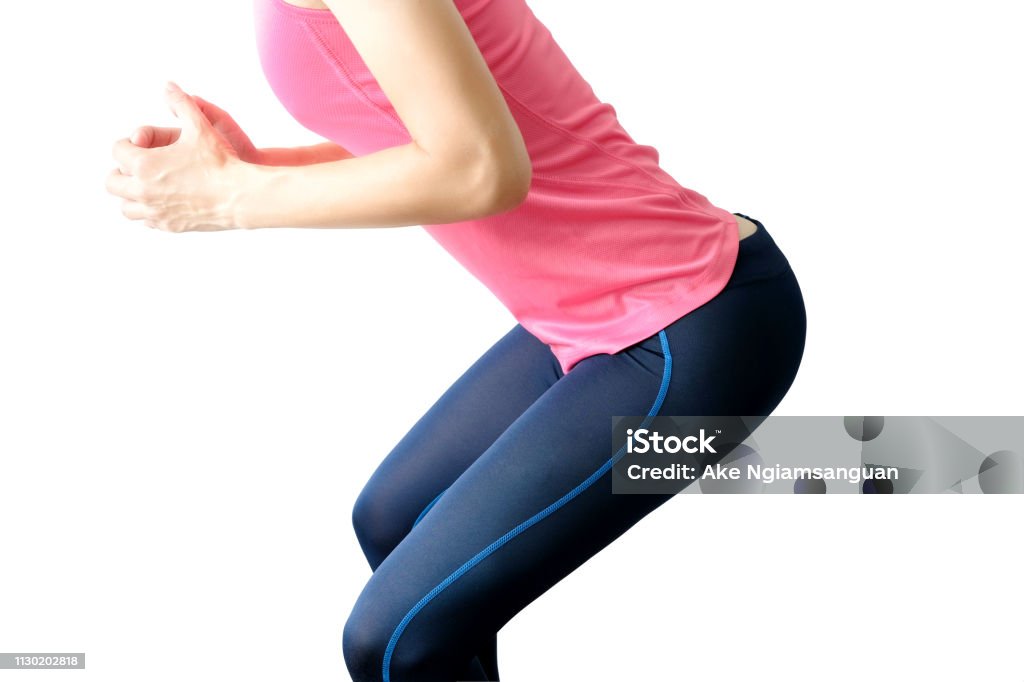 Körper Der Sportlichen Frau Übung Hocken Sie Sitzen Und Bis Auf Weißen