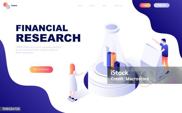 Konsep Isometrik Desain Datar Modern Dari Financial Research Dihiasi