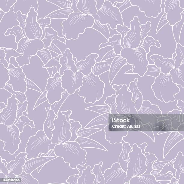 Iris Warna Grafis Bunga Mulus Pola Latar Belakang Sketsa Ilustrasi