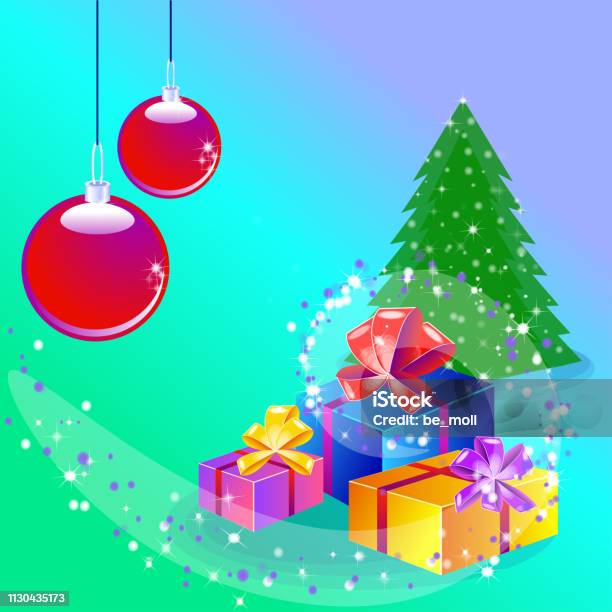 Kartu Natal Dengan Pohon Dihiasi Dan Kotak Hadiah Ilustrasi Stok ... Kartu Natal Dengan Pohon Dihiasi Dan Kotak Hadiah Ilustrasi Stok ...