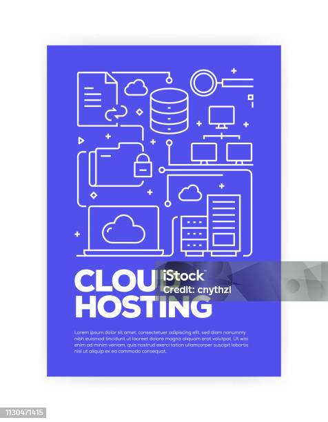 Desain Sampul Gaya Garis Konsep Cloud Hosting Untuk Laporan Tahunan