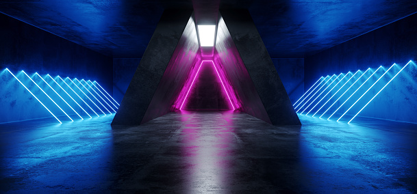 Sci Fi Futuristik Neon Bercahaya Segitiga Berbentuk Garis Biru Grunge