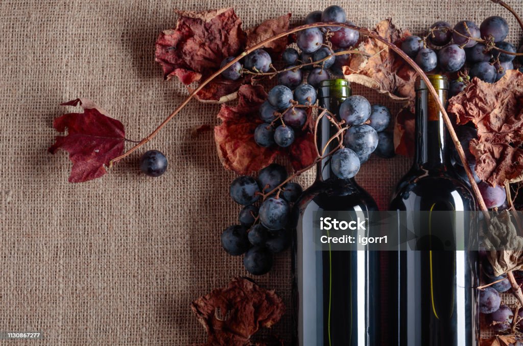 Botol Anggur Merah Dan Anggur Dengan Daun Anggur Kering Foto Stok ... Botol Anggur Merah Dan Anggur Dengan Daun Anggur Kering Foto Stok ...