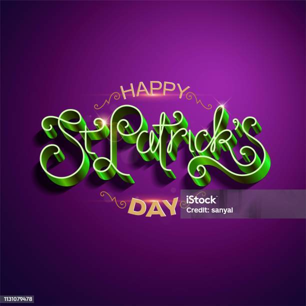 Happy Saint Patricks Day Greeting Poster With 3d Metallic Lettering
