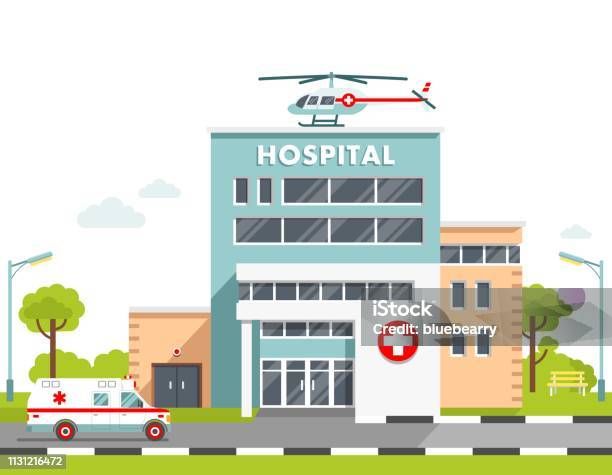 Concept Médical Avec La Construction Dhôpital Dans Le Modèle Plat