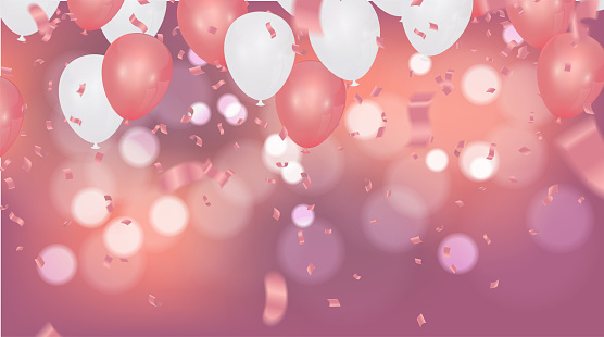 Rose Avec Ballon Dhélium Confettis Isolé Dans Lair Pour Anniversaire
